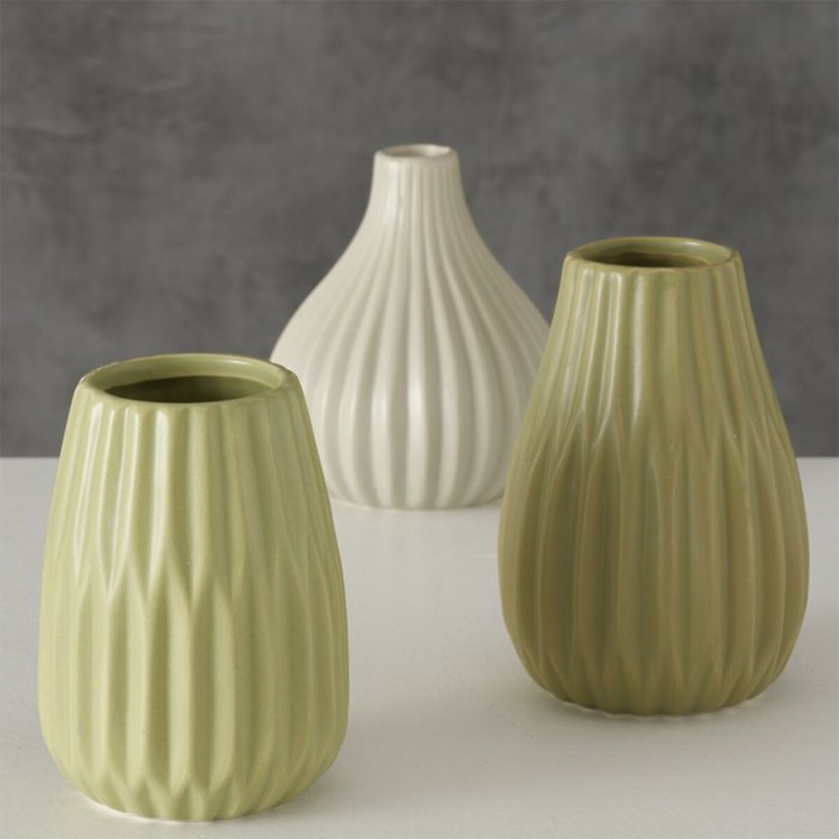 Blumenvase aus Keramik im 3er Set Mattes Design - Grün, 21,95